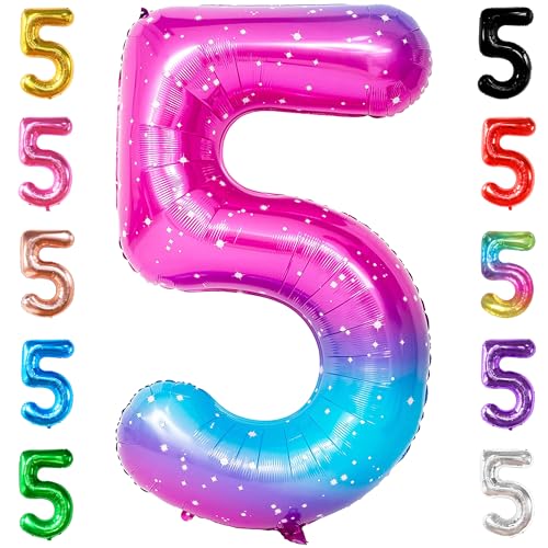 Snapklik.com : Rainbow Number 5 Balloon - Giant, 40 Inch Pink Blue ...
