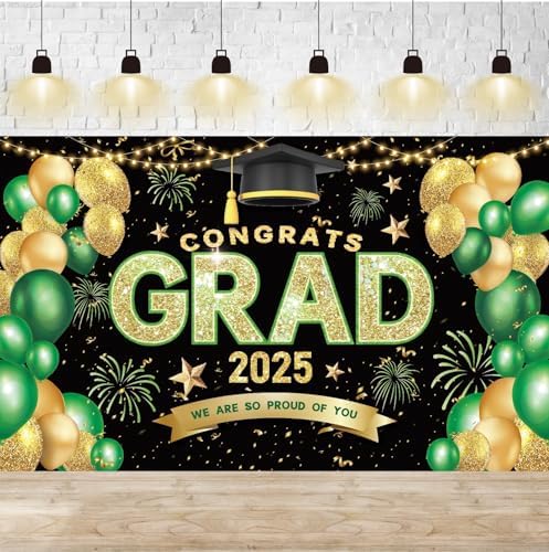 Amazon.com: Green Gold Graduation Banner Decorations Congrats Grad 2025 ...