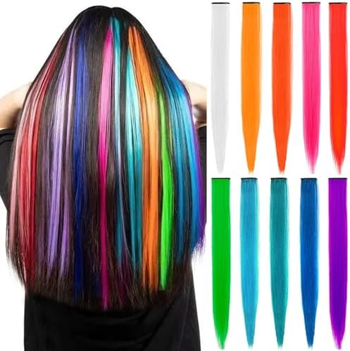Amazon.com : 12PCS Colored Light pink Hair Extensions Straight ...