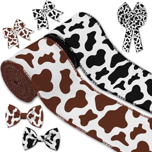 Amazon.com: 4 Rolls 20 Yards Pink Cow Print Wired Edge Ribbons Black ...