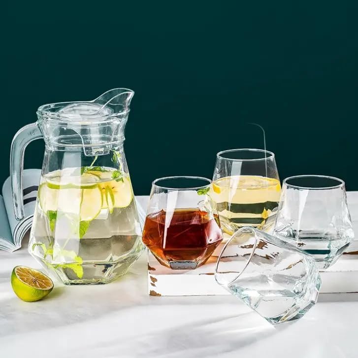 ROZADIO Premium Glass Water Jug Set with 6 Tumblers – Clear ...