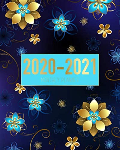 2020-2021 Monthly Planner: Blue and Gold Floral Design 2 Year Monthly ...
