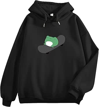 KEEVICI Women's Cute Sweatshirts Skateboarding Frog Long Sleeve Hoodie ...