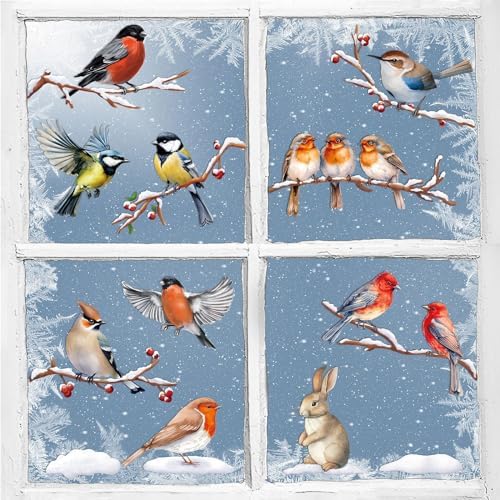 9sheets Robin Winter Window Stickers for Glass Double-Sided Bird Snow ...