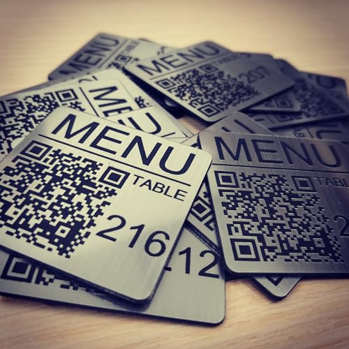 10 QR Code Laser Engraved 50mm square Table Tag, Scan to order : Amazon ...
