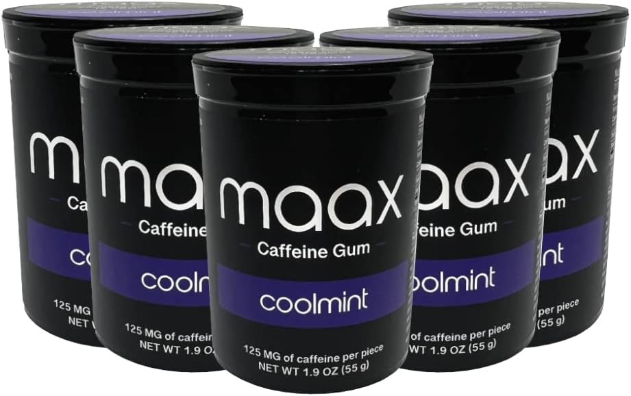 Maax Caffeine Gum | 125mg of caffeine per piece | Coolmint | 125 total ...