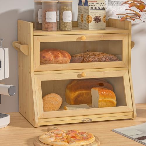 Amazon.com: Giluta Double Layer Bread Box for Kitchen Counter, Large ...