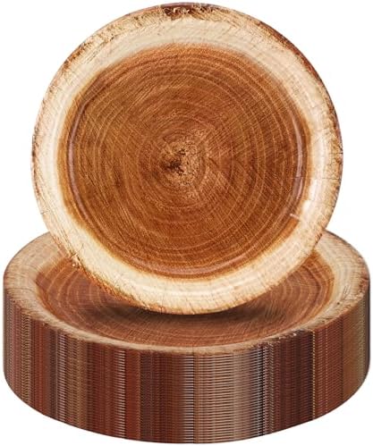 CEILIWEN Rustic Wood Slice Paper Plates 50 Pieces, 9'' Paper Plates ...