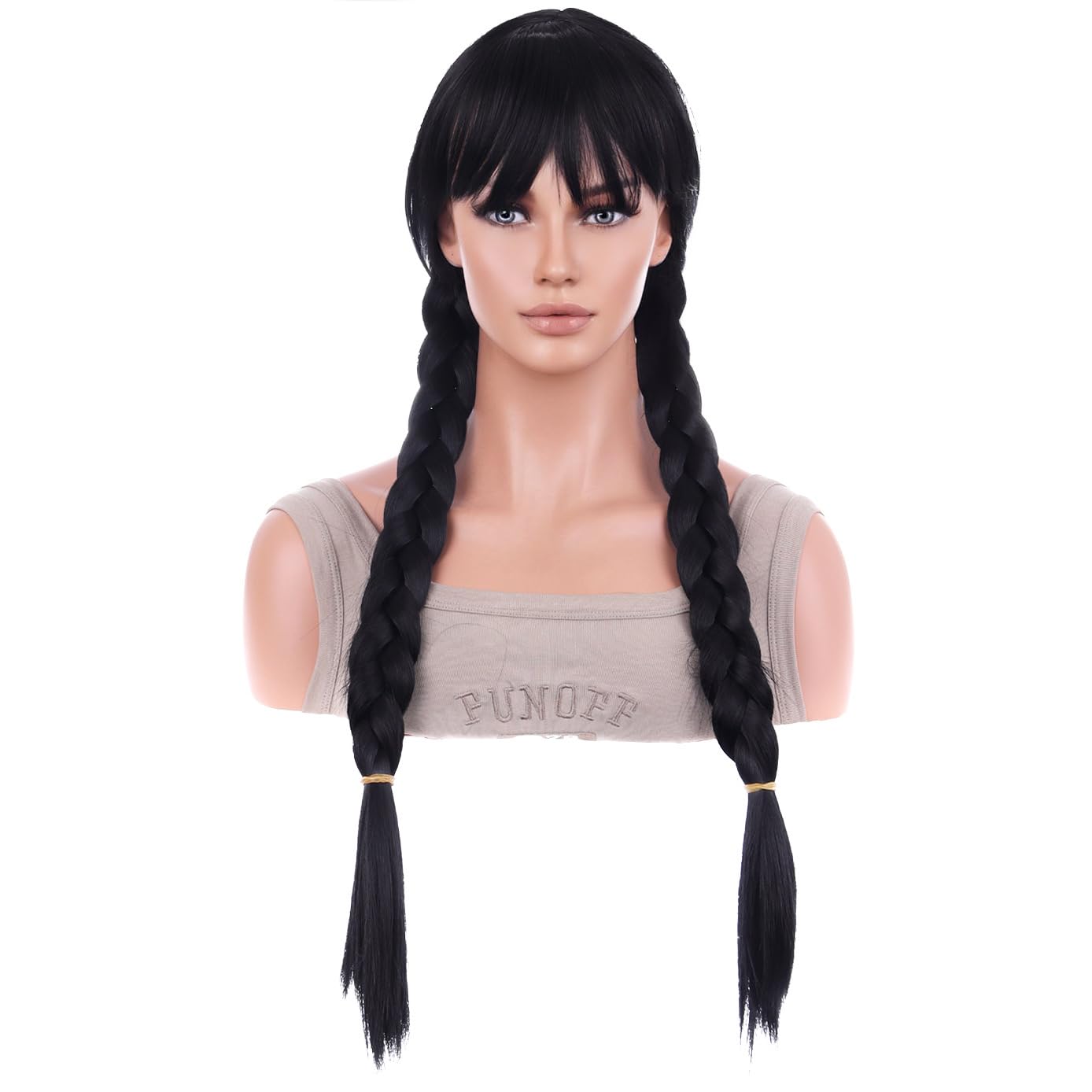 Amazon.com: BERON Women Girls Long Braids Black Wig with Bangs Long ...