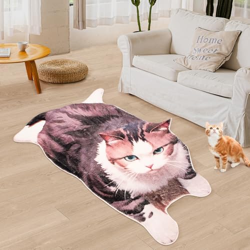 Amazon.com: Grey Cute Sleeping Cat Shaped Bedroom Area Rug,Tabby Cat ...