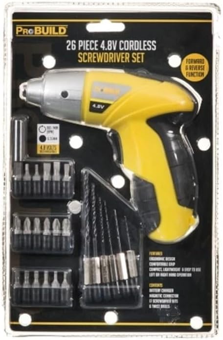 New ProBuild 4.8V Cordless Screwdriver Set – 26pc Compact Power Tool ...