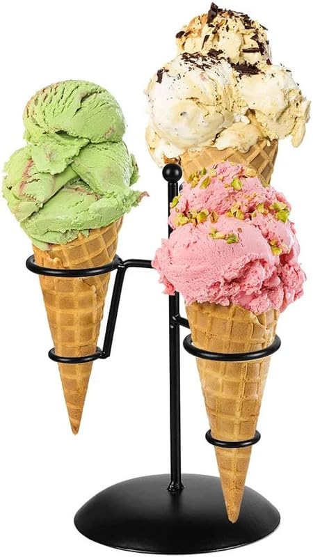 SIRAAJ Black Iron Ice Cream Cone Holder Stand with Base 3 Holes to ...