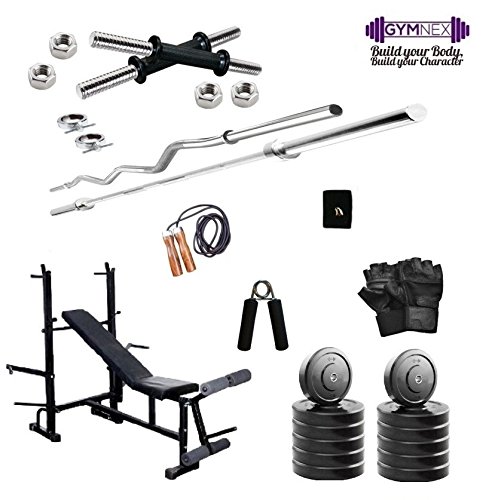Buy Gymnex 86kg Home Gym Set with 14'' Dumbbell Rod, 3 Feet Curl Rod, 4 ...