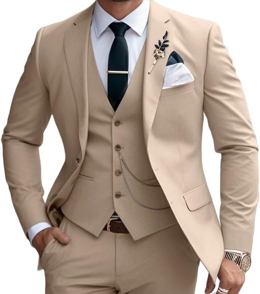 Mens Suits Slim Fit 3 Piece Business Wedding Tuxedo Jacket | Desertcart ...