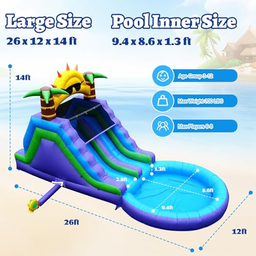 26FT(L) Commercial Grade Water Slide for Kids Adults,(Double Slides ...