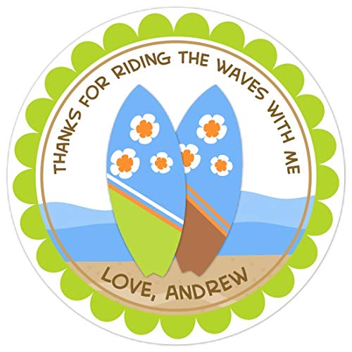 Amazon.com: 40 Surf Board Birthday Stickers, Beach Party Personalized ...