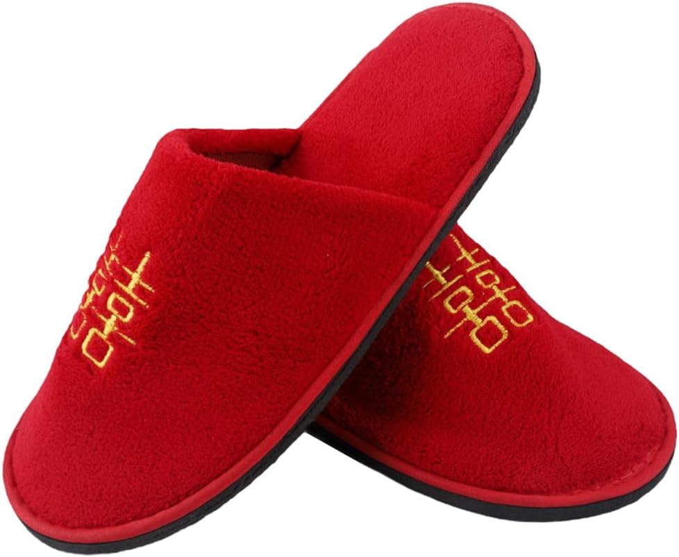 Amazon.com | LOGOFUN Chinese Wedding Slippers Plush Home Slippers with ...