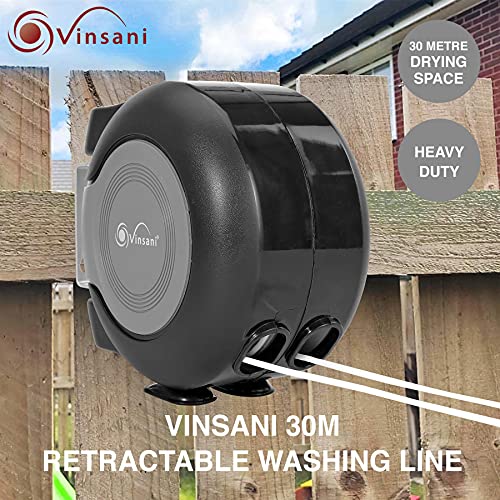 Vinsani 30 metre Retractable Reel Clothes Lines Washing Line with Twin ...