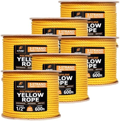 Amazon.com: Yellow Twisted Polypropylene Rope, 1/2" Thickness x 600 ...