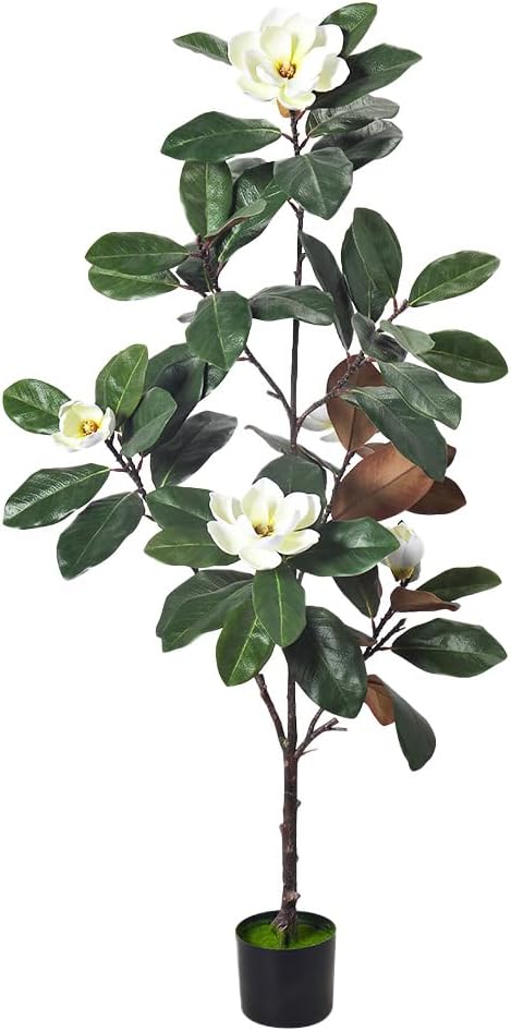 Amazon.com: HPLWYM 5FT Artificial Magnolia Tree with Pot, Tall Fake ...