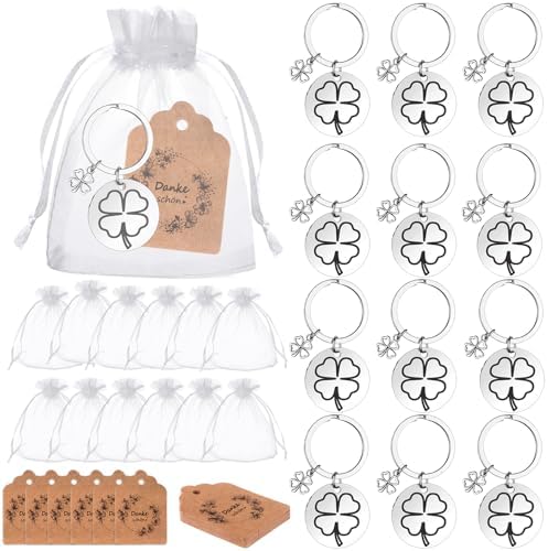 36Pcs Vierblättriges Kleeblatt Schlüsselanhänger Set - 12 Edelstahl ...