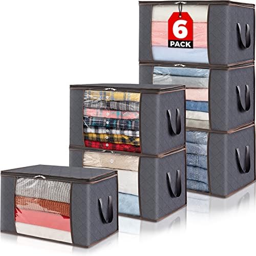 90L Large Storage Bags, 6 Pack Clothes Storage Bins Foldable Closet ...