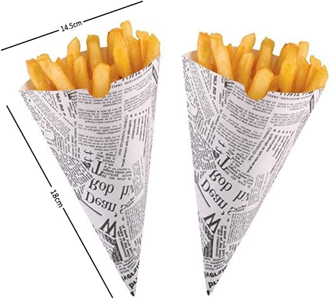 LGT 50 x Newspaper Design Chip Cones/Holders. Recyclable. Disposable ...