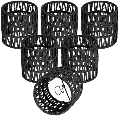 Chandelier Shades Set of 6, Small Rattan Lamp Shades Clip on Bulb, 5.1 ...