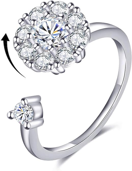 El Regalo Rhinestone Inlaid Rotating Open Spinner Finger Ring for Girls ...