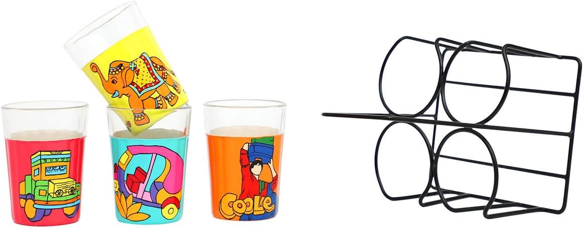 Amazon.com | TopsyTurvy Handpainted Cutting Chai Glass 90ml each Set of ...