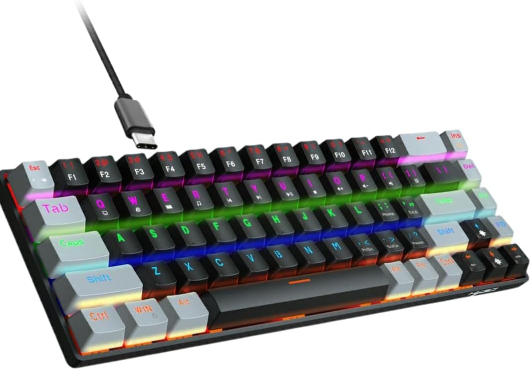 68 Keys Keycap RGB Lighting Effect Metal Panel Gaming Mechanical ...