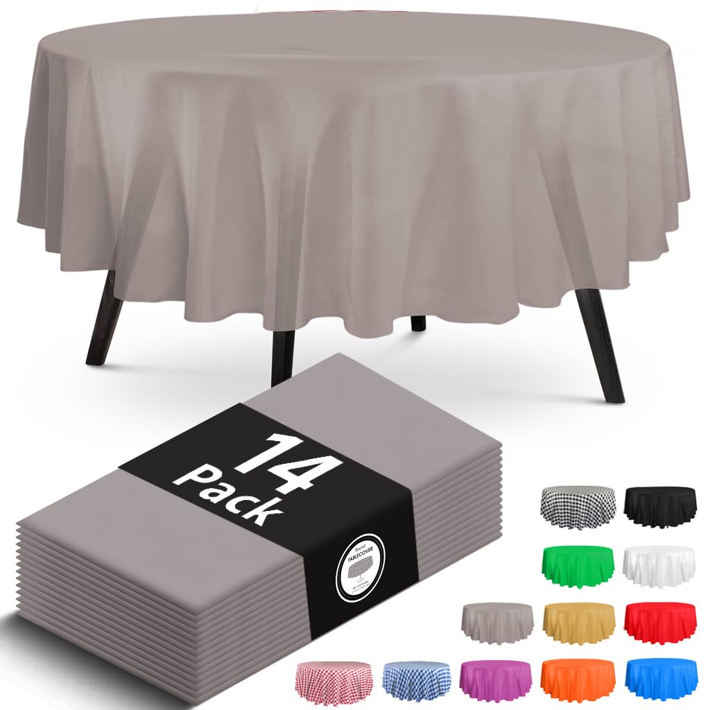 Amazon.com: 14 Pack Premium Round Silver Plastic Tablecloth - 84 x 84 ...