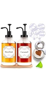 Amazon.com: Glass Coffee Syrup Dispenser with Pump Set of 4 - Gold ...