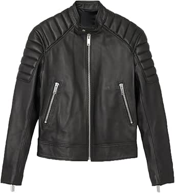 Mens Black Genuine Leather Motorcycle Jacket Sheepskin Short Jacket Zip ...
