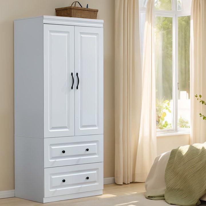 Amazon.com: 71" H Closet with Doors White Wooden Armoire Wardrobe ...