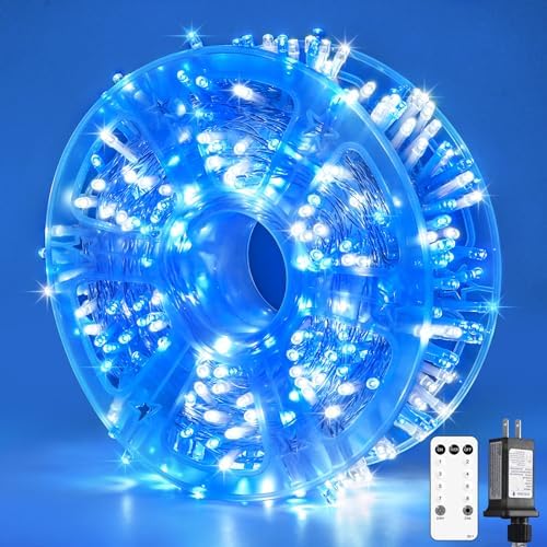 JMEXSUSS Blue and White String Lights Outdoor, 8 Modes 400 LED ...