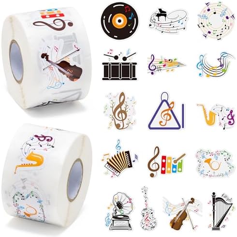 GROBRO7 Music Stickers Roll Set - 1000Pcs 2 Roll Musical Note Self ...