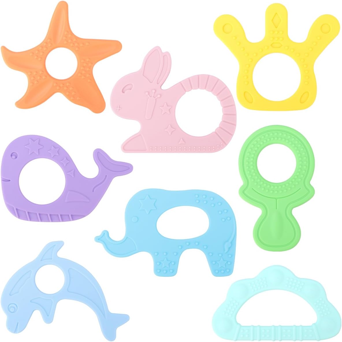 BEBOAN 8 Pack Teething Toys, Soft Silicone Teething Set, Freezable Ring ...