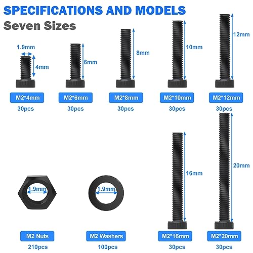 Snapklik.com : Mxuteuk M2 Small Screw Assortment,M2 X 4/6/8/10/12/16 ...