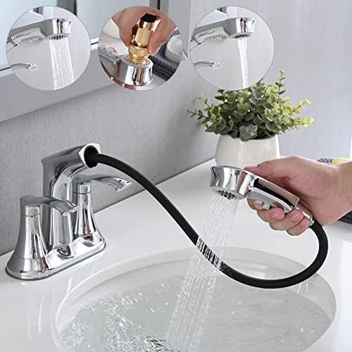 Phiestina Pull Down Sprayer Chrome 4 Inch Bathroom Faucet，3 Hole ...