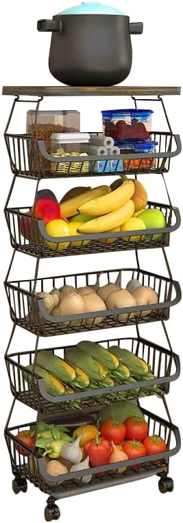 Baotkere Metal Wire Baskets with Wheels, Kitchen Organiser, 6 Tier ...