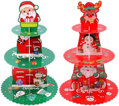 Amazon.com: Censen Christmas Cupcake Stand Decorations 3 Tier Santa ...
