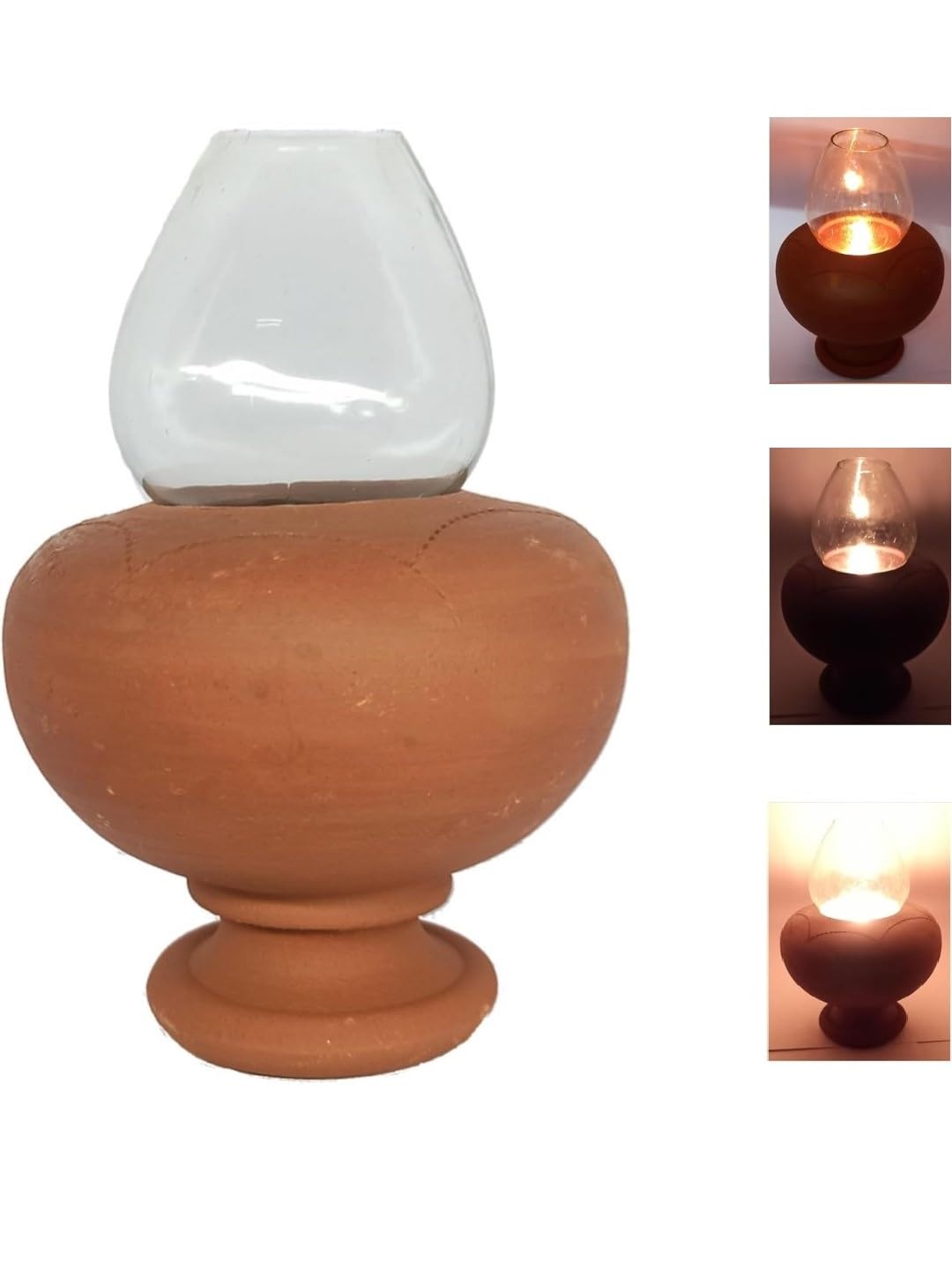 Buy Handmade Clay lamp for Pooja | Natural Clay Glass Cover Oil Lamp ...