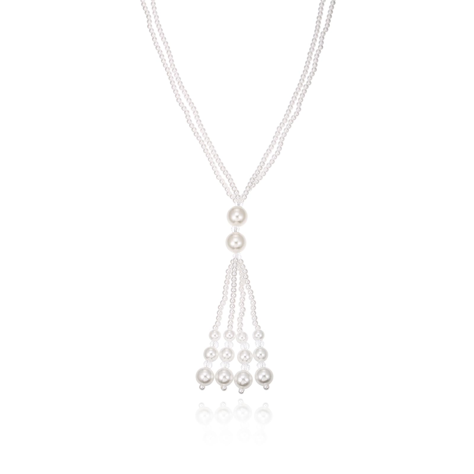 Amazon.com: GREICHFAN Long Pearl Necklace for Women Layered Faux Pearls ...