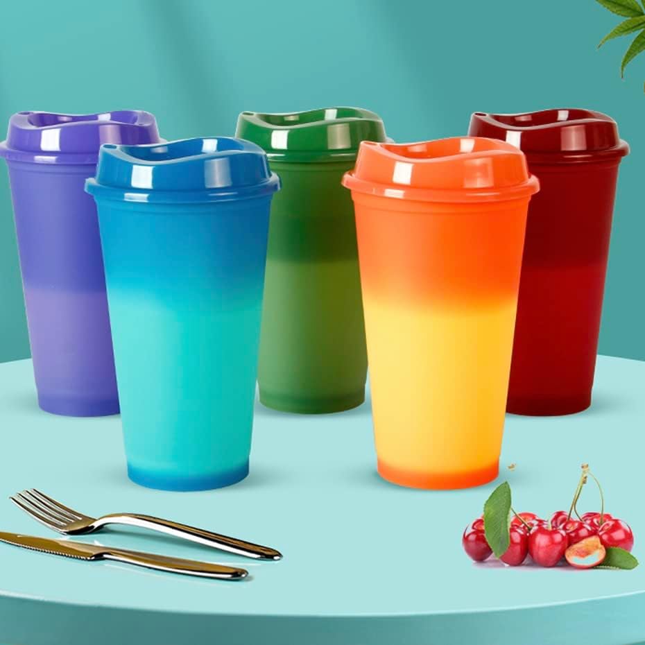 NS 5PCS -16oz Reusable Color Changing Tumbler Coffee Cups Plastic ...