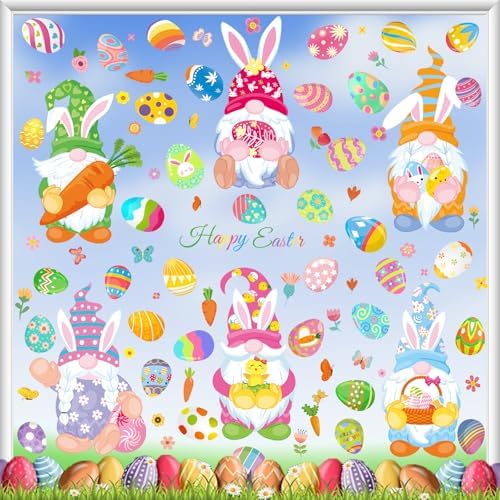 Amazon.com: 9 Sheets Easter Window Clings Cartoon Egg Bunny Rabbit ...