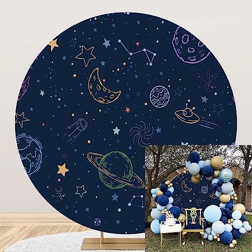 Amazon.com : AWERT Polyester Diameter 6.5ft Space Theme Round Backdrop ...