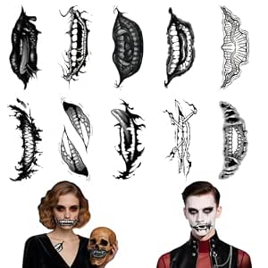 Amazon.com : 10Pcs Halloween Mouth Tattoo Stickers, Halloween Makeup ...
