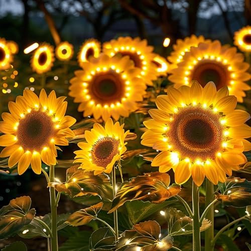 CADOAHJ Sunflower Solar Lights Outdoor Decor with 3 LED Sunflower ...