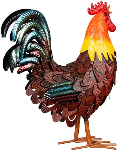 Amazon.com: Ratuor Rooster Garden Statue Sculpture Metal Chicken Yard ...